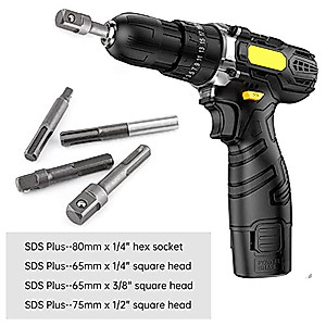 4 pcs SDS Plus Socket Adapter Set,1/4" Hex Socket Adaptor 1/4" 3/8" 1/2" Square Impact Socket Extension Connector Power Drill Bit Adapter