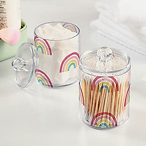 xigua 2 Pack Rainbow Qtip Holder Dispenser with Lids 14 oz Bathroom Storage Organizer Set,Clear Apothecary Jars Food Storage Containers for Tea,Coffee,Cotton Ball,Cotton Swab,Floss