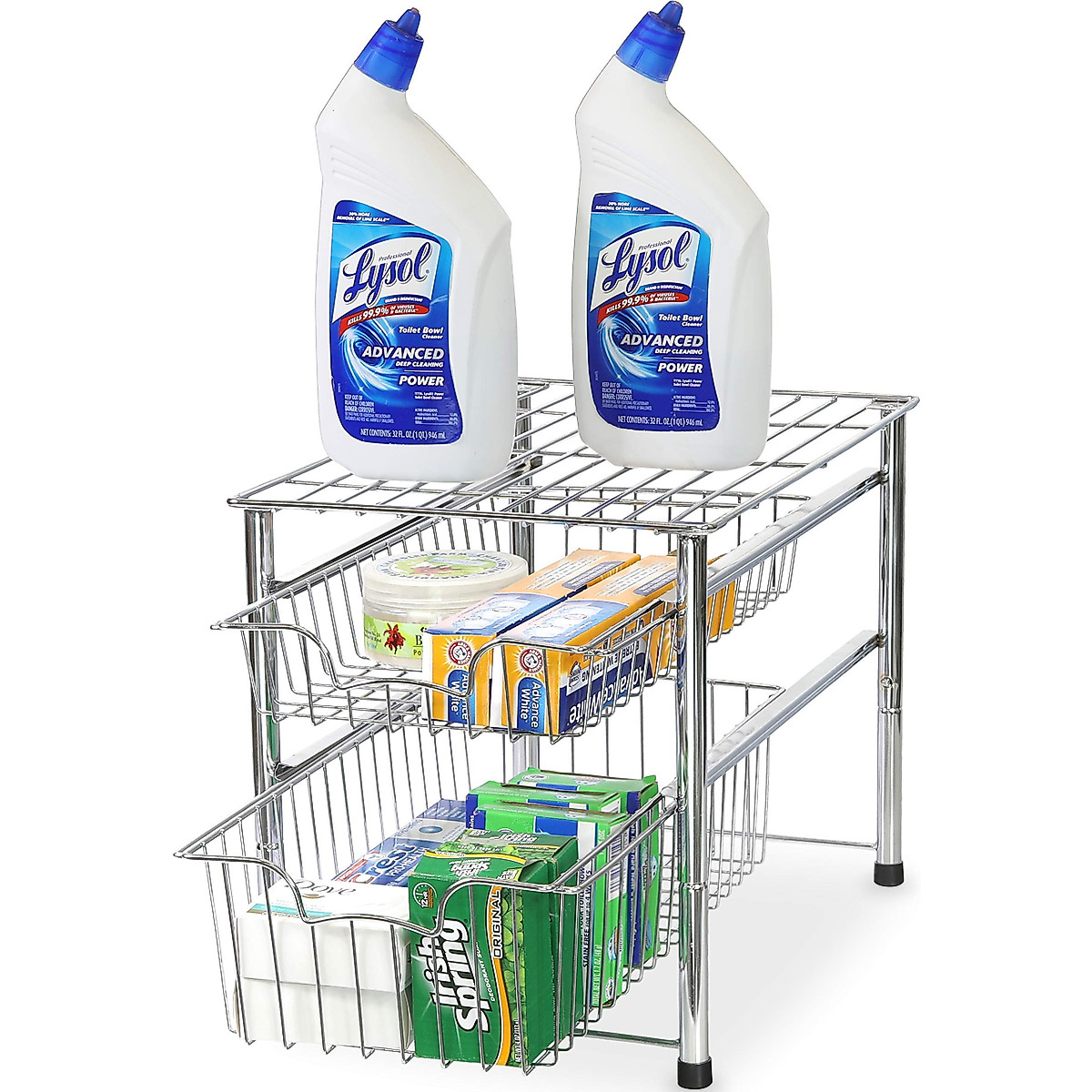 SimpleHouseware Stackable 2 Tier Sliding Basket + Single Tier Basket, Chrome