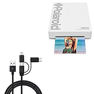 BoxWave Cable Compatible with Polaroid Mint Pocket Printer (Cable by BoxWave) - AllCharge 3-in-1 Cable for Polaroid Mint Pocket Printer - Jet Black