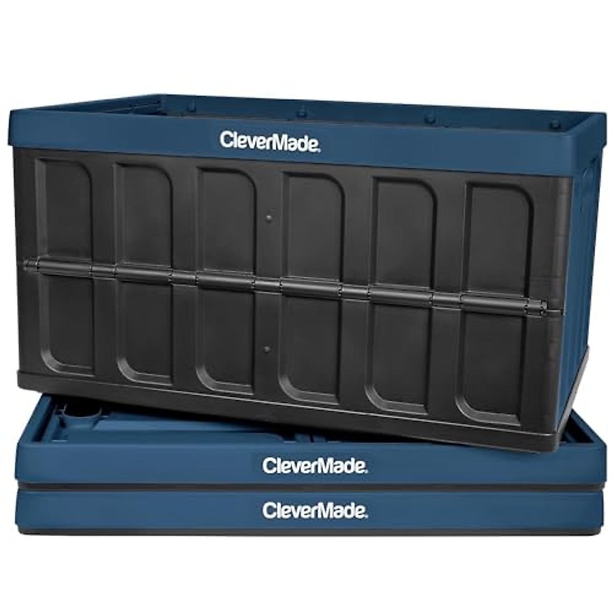 CleverMade Collapsible Storage Bin (No Lid), Ocean, 3PK - 46L (12 Gal) Folding Plastic Stackable Utility Crates, Holds 75lbs Per Bin - Solid Wall CleverCrates for Organizing, Storage, Moving