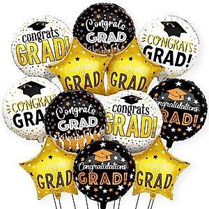 KatchOn, Congrats Grad Balloon Set - Big, 18 Inch, Pack of 12 | Congrats Grad Balloons, 2024 Graduation Party Decorations | Black and Gold Graduation Balloons, Graduation Decorations Class of 2024