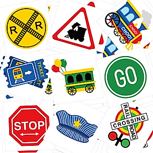 144 Pieces Train Temporary Tattoo Train Party Toddler Tattoos Train Theme Boys Tattoos Railway Tattoo Decoration Kid Tattoos for Boys Fake Tattoo Sticker Birthday Party Supplies for kids