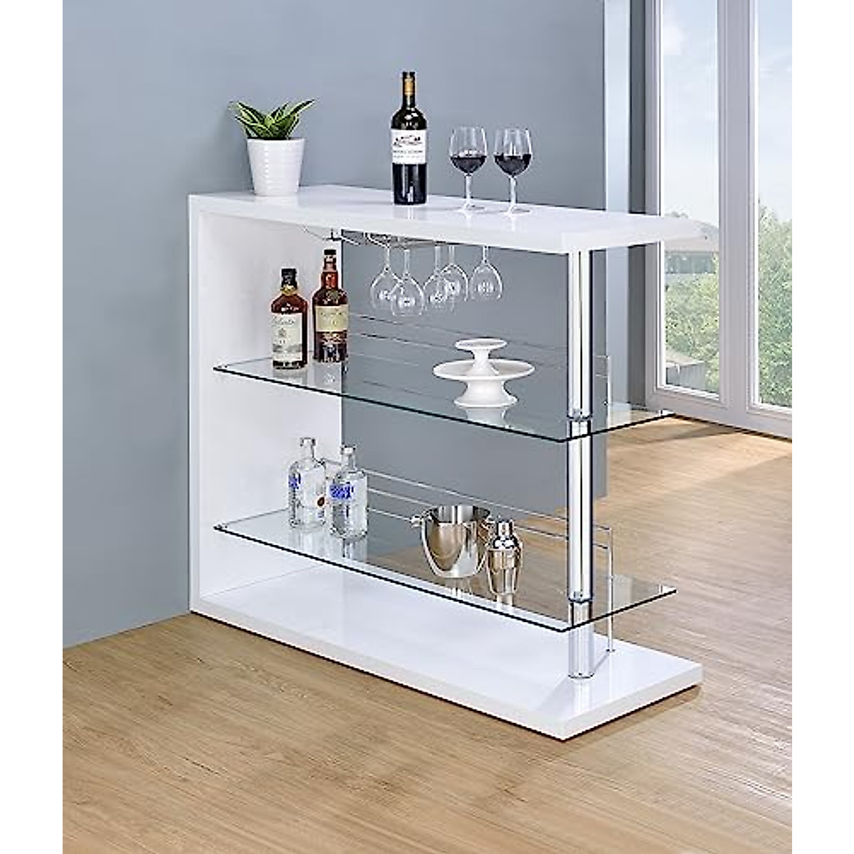 Coaster Home Furnishings Prescott Rectangular 2-Shelf Bar Unit Glossy White