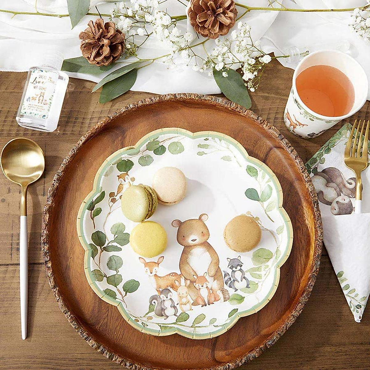 Kate Aspen 64 Pcs Woodland Baby Paper Plates, 9 Inch Heavy Duty Disposable Party Plates, Party Supplies Tableware for Birthday, Wedding, Bridal Shower, Baby Shower, Anniversary Party (Bulk)