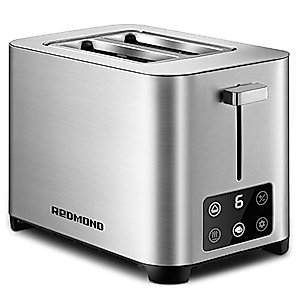 Toaster 2 Slice Extra-Wide 1.57” Slots, REDMOND Stainless Steel Toaster with LED Display, 6 Bread Shade Settings, Defrost/Bagel/Reheat/Cancel Functions and Removable Crumb Tray - 2 Slice
