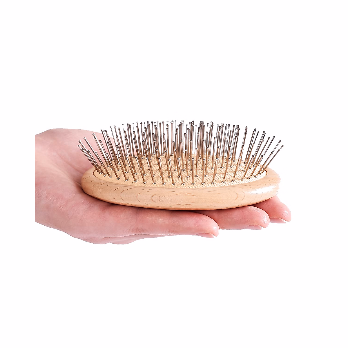 KELANYIS Hair Brush, Steel Needle, Mini, Massages Scalp, Travels Easy, All Hair Types, Unisex, 1.0 Count, GI, Oblong, Metal, Wood, Rubber