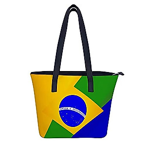 Brazilian Flag Women's Tote Bag PU Leather Shoulder Bag Handbags Purse For Work Shopping Travel