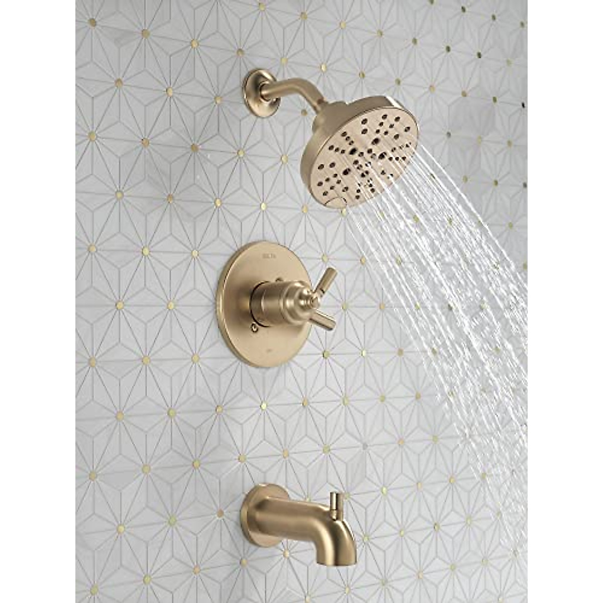 Delta Faucet Saylor 17 Series Gold Shower Valve Trim Kit with H2Okinetic Shower Head, Delta Shower System, Shower Faucet Set, Shower Head and Handle, Champagne Bronze T17235-CZ (Valve Not Included)