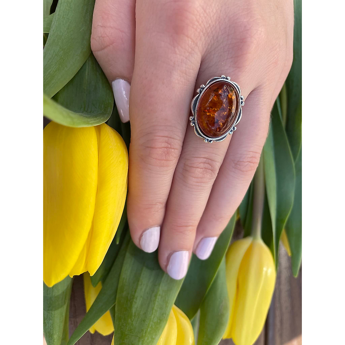 Gift Shoppe By Nina Natural Baltic Honey Amber And Sterling Silver Ring. Vintage Oval Amber Ring (6)