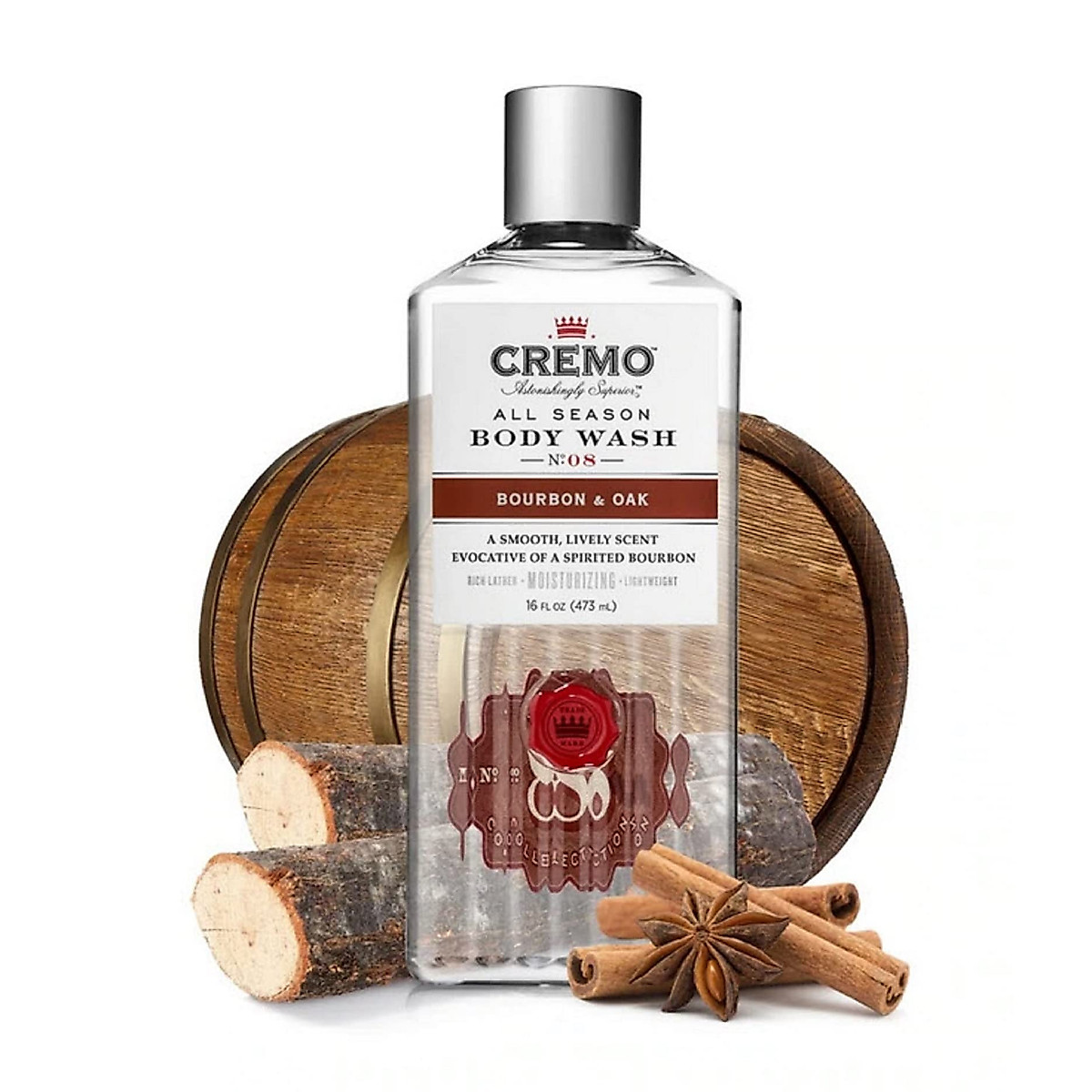 Cremo Rich-Lathering Bourbon & Oak Body Wash, A Sophisticated Blend of Distillers Spice, Fine Bourbon and White Oak, 16 Fl Oz (2-Pack)