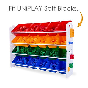 UNiPLAY Toy Organizer with 20 Removable Storage Bins, Multi-Bin Organizer for Books, Building Blocks, School Materials, Toys with Baseplate Board Frame (Primary)