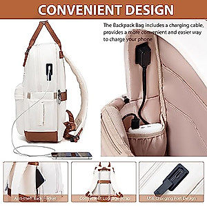 LONG VACATION Women's 15.6 Inch Laptop Bag, Fashion Laptop Backpack with USB Port, Casual Daypacks for College,Work (BEIGE & BROWN, 15.6 inch)