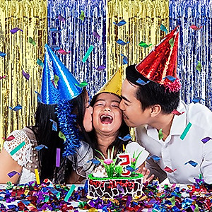 Sumind 4 Pack Foil Curtains Metallic Fringe Curtains Shimmer Curtain for Birthday Wedding Party Christmas Decorations (Blue and Gold)