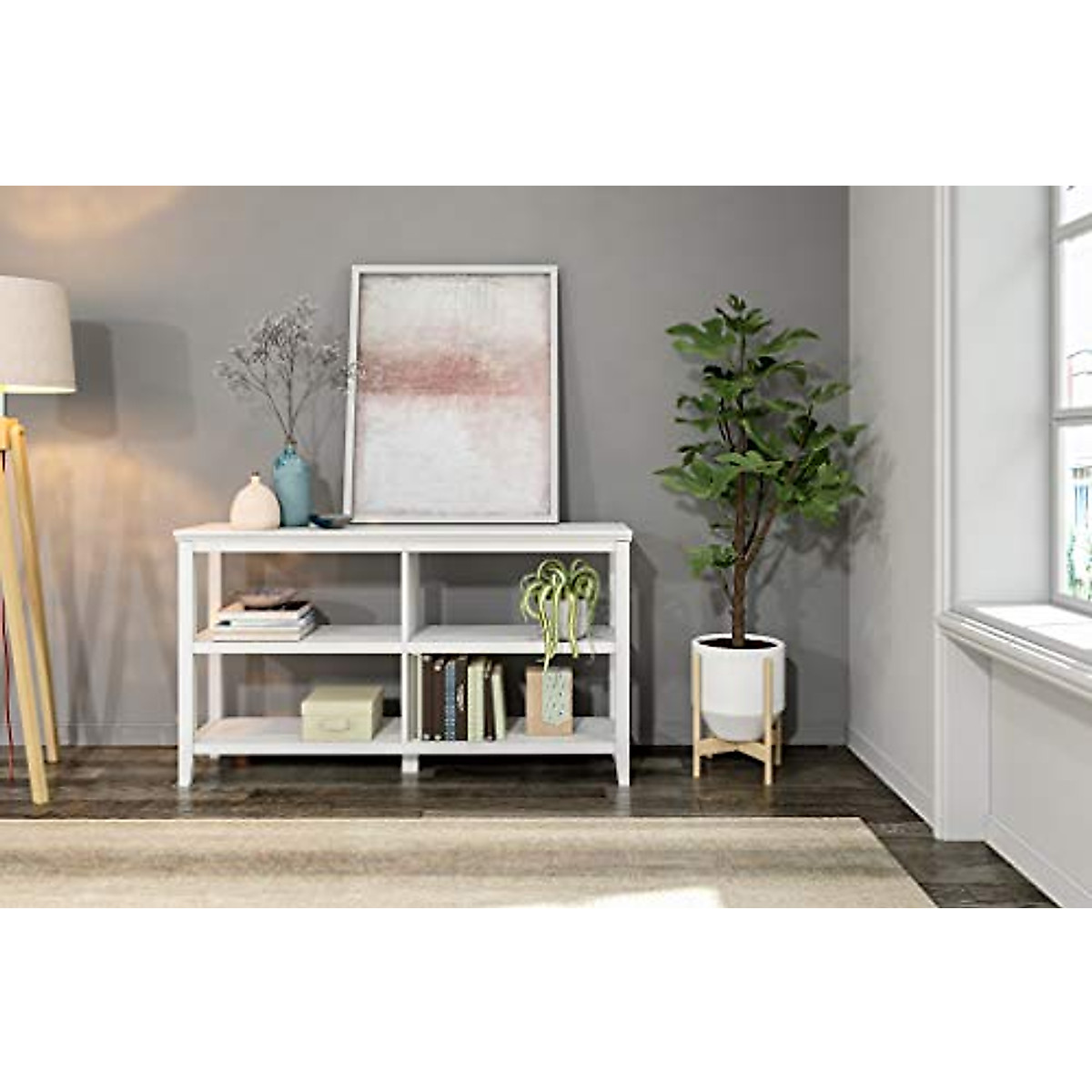 New Ridge Home Goods Edenton Two-Shelf Console Media Sofa Table with Bookshelf for Living Room, Entryway or Bedroom, White