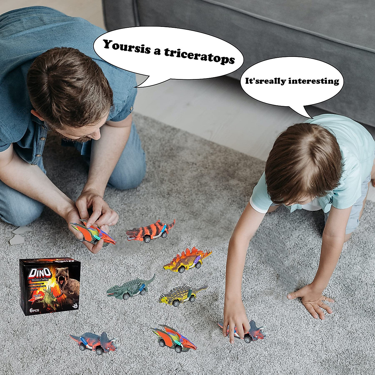 ABCaptain Dinosaur Toys Pull Back Cars for Boys Kids Toddlers 3-7 Year Old, Dino Monster Trucks Birthday Easter for Age 3 4 5 6 (6Pcs-A)