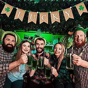 WATINC 2PCS St. Patrick's Day Burlap Banner Felt Ball Garland Set, Shamrock Bunting Pom Pom Garlands Decoration, Lucky Clover Hanging Decor for Saint Patty’s Day Party Mantle Fireplace Home Wall