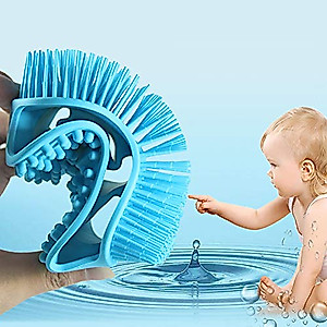 Emoly Upgraded Soft Silicone Body Brush Body，Scrubber Bath Shower Glove Exfoliating Skin SPA Massage Scrubber Cleanser, Antiskid Finger Sleeve for Baby Kids Wife Men Women Family (Blue)