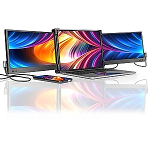 P2 Triple Portable Monitor for Laptop Screen Extender 12 Inch Dual Monitors Extender FHD 1080P IPS Display Type-C/HDMI/USB-A/Speakers for 13-16 Inch Notebook Computer Windows Mac Phone