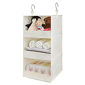 GRANNY SAYS 3-Shelf Hanging Organizer, Foldable Hanging Closet Storage, Hanging Shelves for Wardrobes & RV Closet, Beige, 29 ¾" H X 12" W X 12" D, 1-Pack