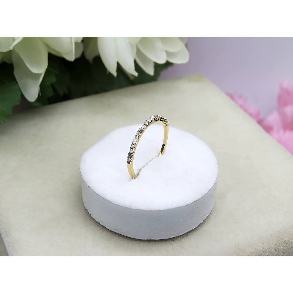 Dazzlingrock Collection 0.15 Carat (Cttw) Round White Diamond Minimalist Stackable Band for Women in 14K Solid Yellow Gold, Size 8