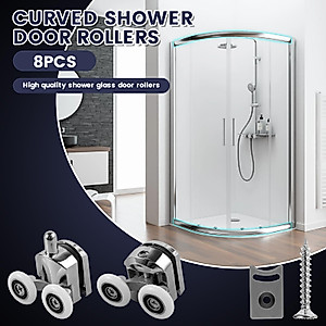 8Pcs Curved Shower Door Rollers 23mm Aluminum Alloy Top and Bottom Shower Glass Door Wheel Quiet Shower Door Pulley Replacement with Anti-Collision Pad and Screws for 4-6mm Glass Door