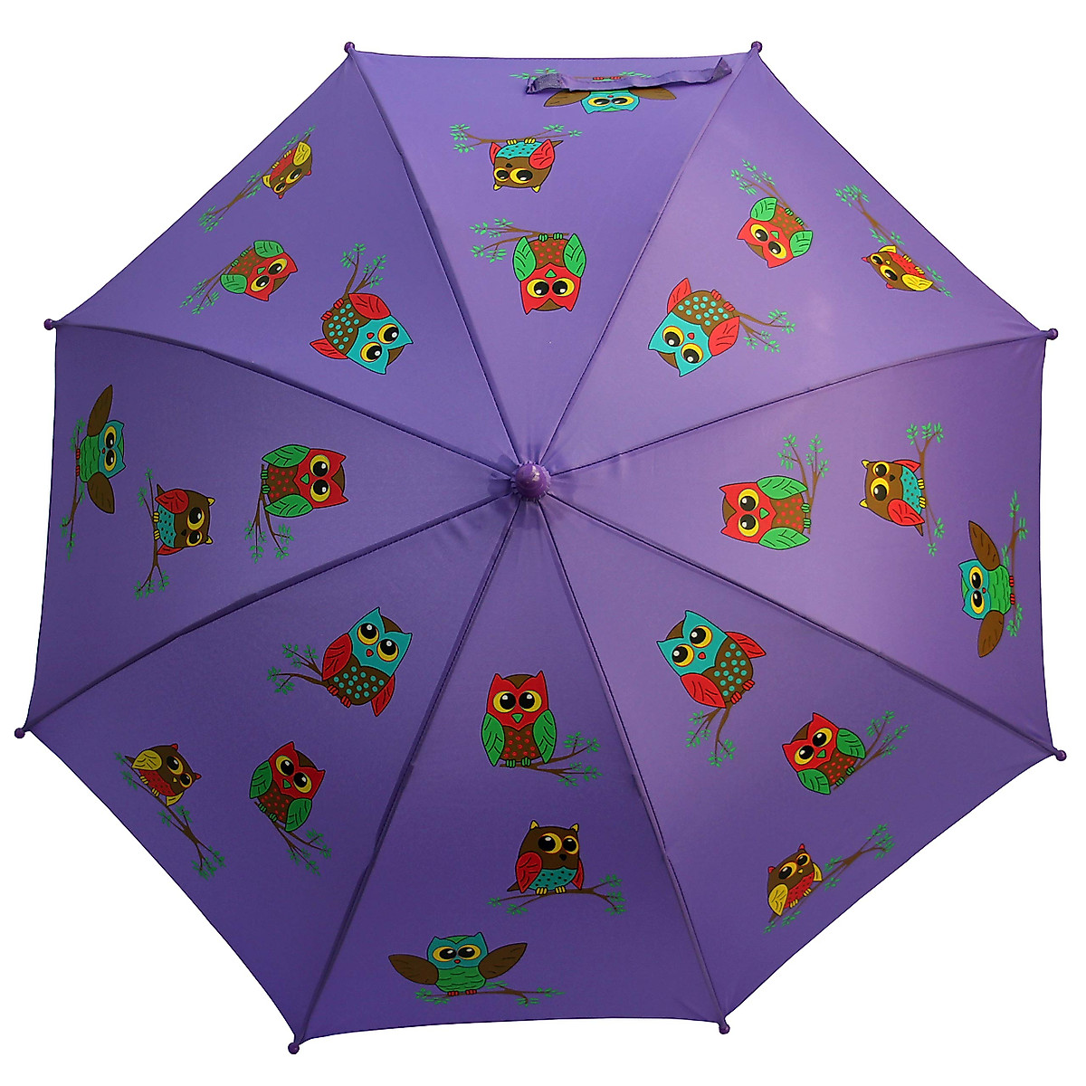 Foxfire for Kids Solid Pattern Umbrella Purple with Colorful Owls