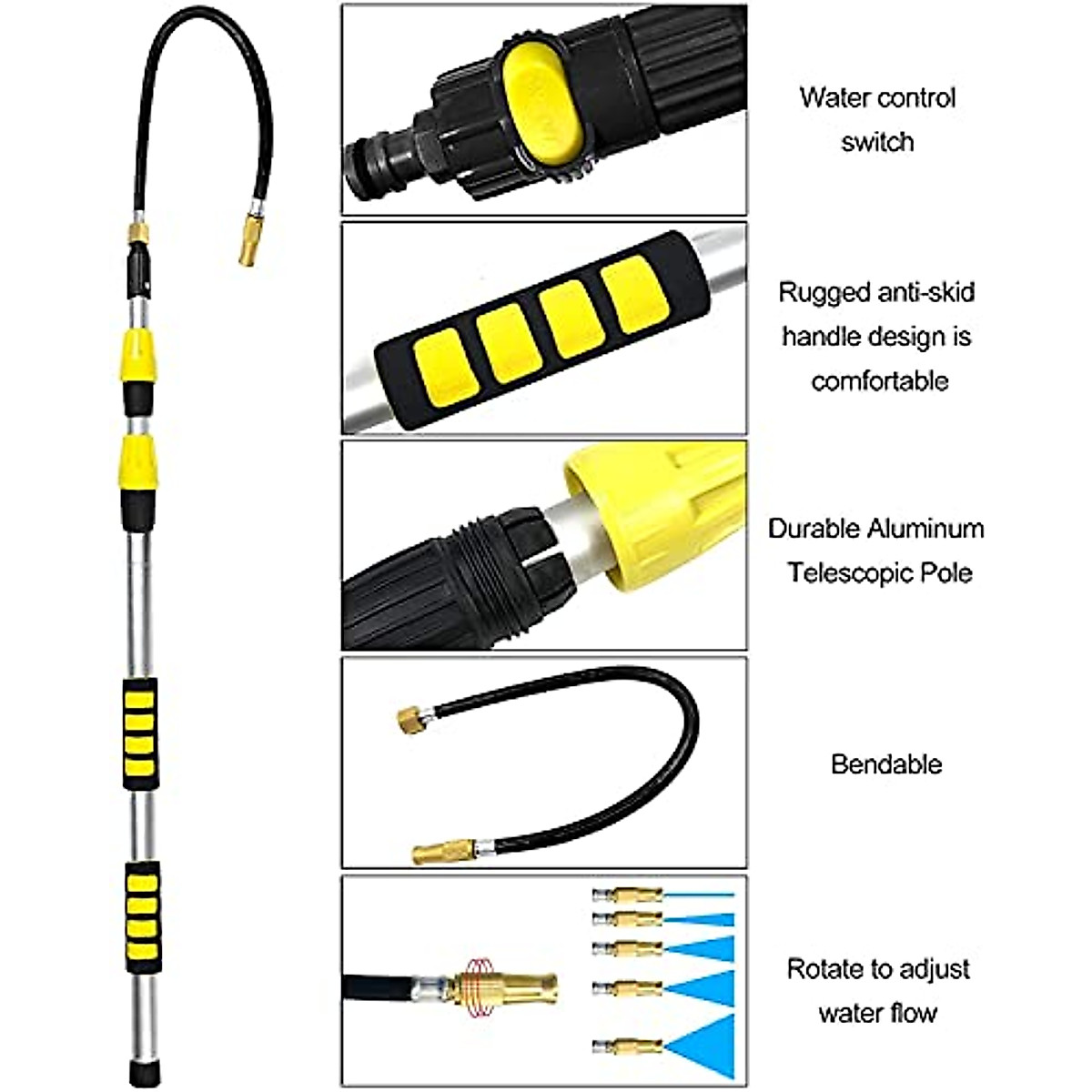 Buyplus Gutter Cleaning Wand - 12FT Telescoping Gutter Cleaners from The Ground, Gutter Cleaning Tools for Garden Hose Attachment, 20 Feet High Reach Gutter Cleaning Pole Kit