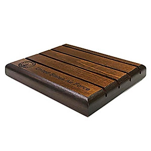 DECOMIL 4 Rows Coin Holder, US Army-Navy-Air Force-Marine Military Collectible Challenge Coin Display Case Wood Stand, Holds 12-16 Coins (Air Force)