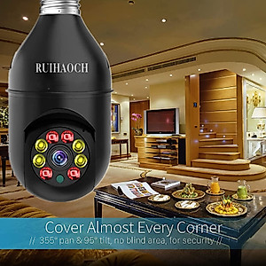 RUIHAOCH Wireless WiFi Light Bulb Camera Security Camera,1080P Pan Tilt Wireless 2.4Ghz 360 Degree E27 Panoramic IP Camera, Security Cameras with Vision Human Motion Detection and Alarm (Black)