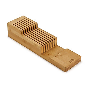 Joseph Joseph DrawerStore Knife Organizer, One Size, Bamboo & 85168 DrawerStore Compact Utensil Organizer For Kitchen Drawer Silverware, Flatware Tray, Small, Bamboo