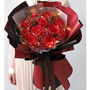 NatureMan 20 Sheets Double-Sided Colors Flower Wrapping Paper,Waterproof Valentine's Day Bouquet Wrapping Paper 22.8x22.8Inch Used for Gift Packaging, Flower Shop Bouquet Packaging (Black+Wine red)