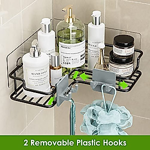 Vetacsion 2 Pack Self Adhesive Stainless Steel Corner Shower Caddy with 2 Soap Dish Holder,9 Adhesive Tapes,2 Movable Hooks,Matt Black