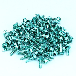 Skywalker #10 Self-Tapping Hex/Phillips/Slotted/Square Head Ground Screws (Box of 100 in Green)