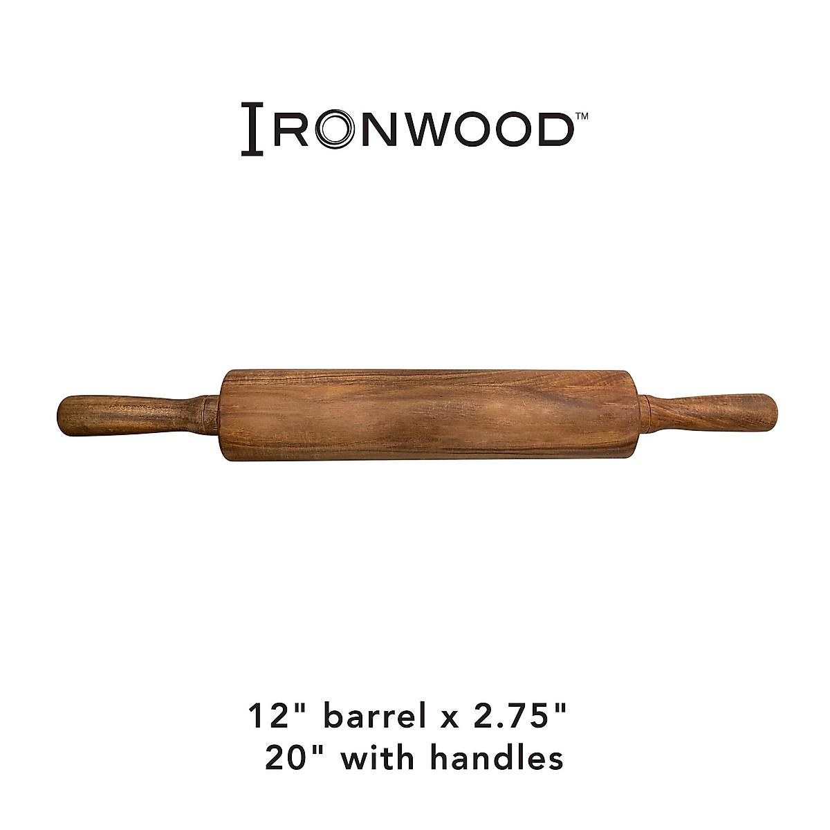 Ironwood Gourmet Acacia Wood Rolling Pin, Brown Medium