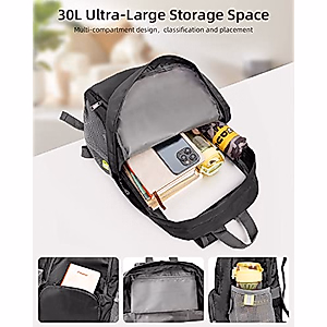 MULISOFT 30L Travel Packable Backpack, Foldable Hiking Backpack for Men & Women, Water-Resistant Lightweight Backpack for Camping, Outdoor, Cycling, Daypack with 8 Compartments