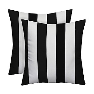RSH DECOR: Square Throw Pillows Set of 2 | 17” x 17” | All-Weather Spun Fabric | Water and Fade-Resistant | Outdoor Accent Pillows for Patio Furniture | Black & White Stripe
