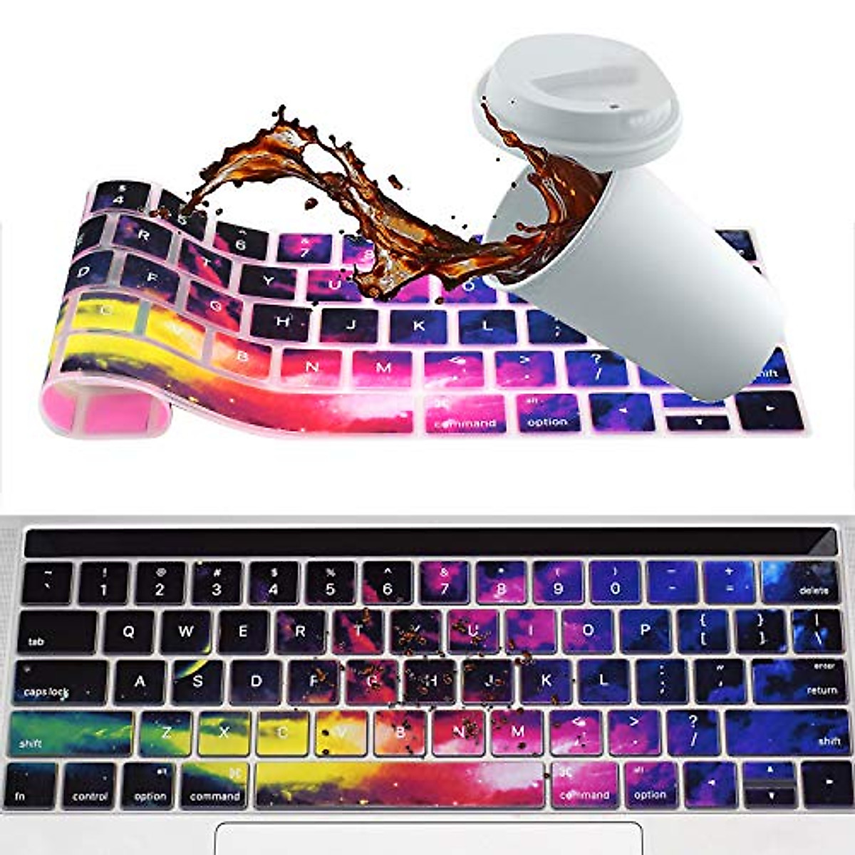 Funut MacBook Pro Keyboard Cover with Touch Bar 13 inch Silicone Keyboard Skin and 15 inch Premium Ultra Thin TPU 2019-2016 (Apple Model A2159 A1989 A1990 A1706 A1707) Skin Protector - Nebula