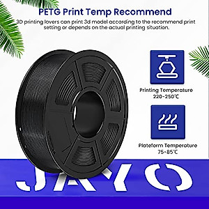 JAYO PETG 3D Printer Filament, 1.75mm PETG Filament 2KG Spool, Consumable Dimensional Accuracy +/-0.02mm, Printing Material fit for FDM 3D Printers, PETG Black+Black
