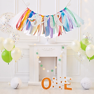 1st Birthday High Chair Banner,1 Year Birthday Decorations Pastel Rainbow Theme First Birthday Banner for Girls Boys 1st Birthday Party Baby Shower Decorations Highchair Garland