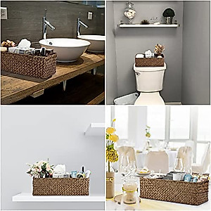 Sumnacon Bathroom Organize Basket, Seagrass Toilet Tank Basket with Section for Tissue Toilet Paper Towel Toiletries, Woven Storage Basket for Kitchen Toilet Tank Vanity Table Shelf Countertop, Coffee