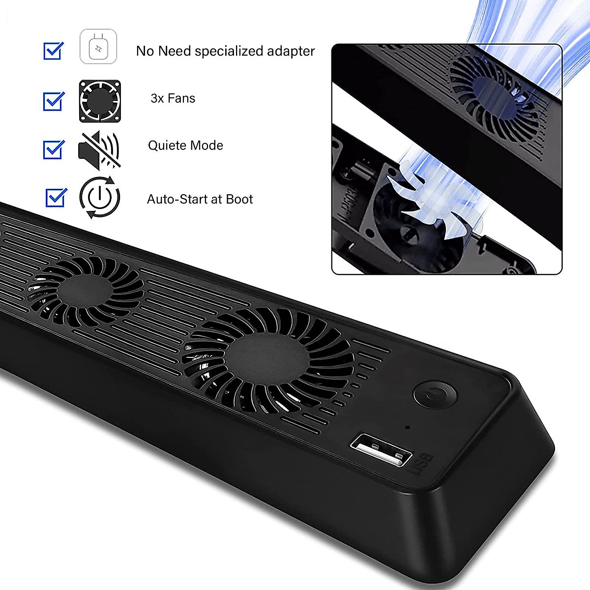 Beeka PS5 Horizontal Stand with Cooling Fan, Playstation 5 Accessories, Built in LED Light, Auto On Off, Extra USB Port, Compatible with White