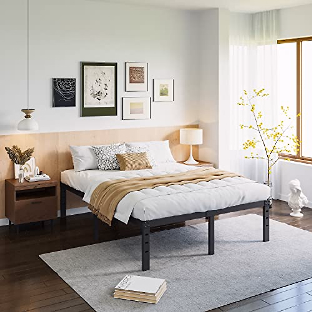 Auroral Zone 14in High Heavy Duty California King Bed Frames No Box Spring Needed, Metal Platform Cal King Bed Frame with 3in Wide Wood Slats, Easy Assembly, Noise Free, Black