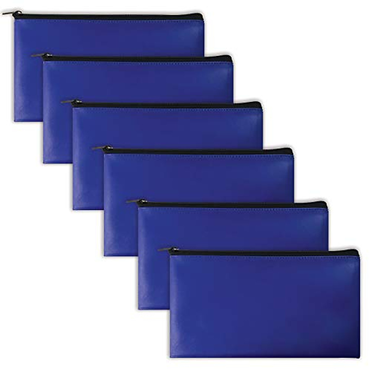 6 Pack, Zippered Security Bank Deposit Bag, by Better Office Products, Leatherette, Cash Bag, Coin Bag, Utility Pouch, Blue, 6 Bags