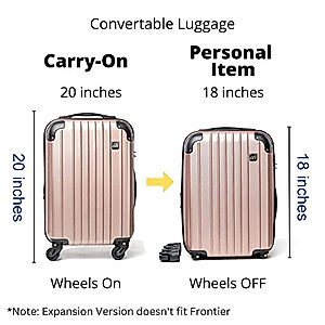 Take OFF Luggage 18-inch Hardshell Carry On Suitcase that Converts into Underseater Luggage Removable Spinner Wheels for Airline Personal Use Requirements 18 x 14 x 8.5 Inches - Rose Gold Expandable