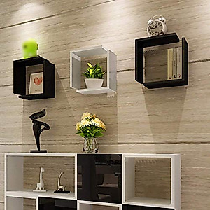 PIBM Stylish Simplicity Shelf Wall Mounted Floating Rack Wooden Background Wall Living Room 6 Pieces Set,30X30Cm,2 Colors Avaliable, Blackwhite Combination