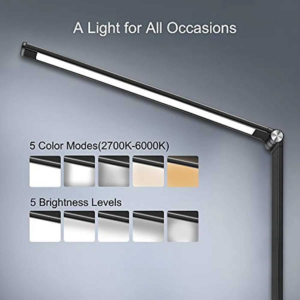 AFROG Multifunctional LED Desk Lamp with 10W Fast Wireless Charger, USB Charging Port, 5 Lighting Modes,7 Brightness Levels, 40 min Timer, Night Light Function,Eye-Caring Office Lamp, 5000K,8W,Black