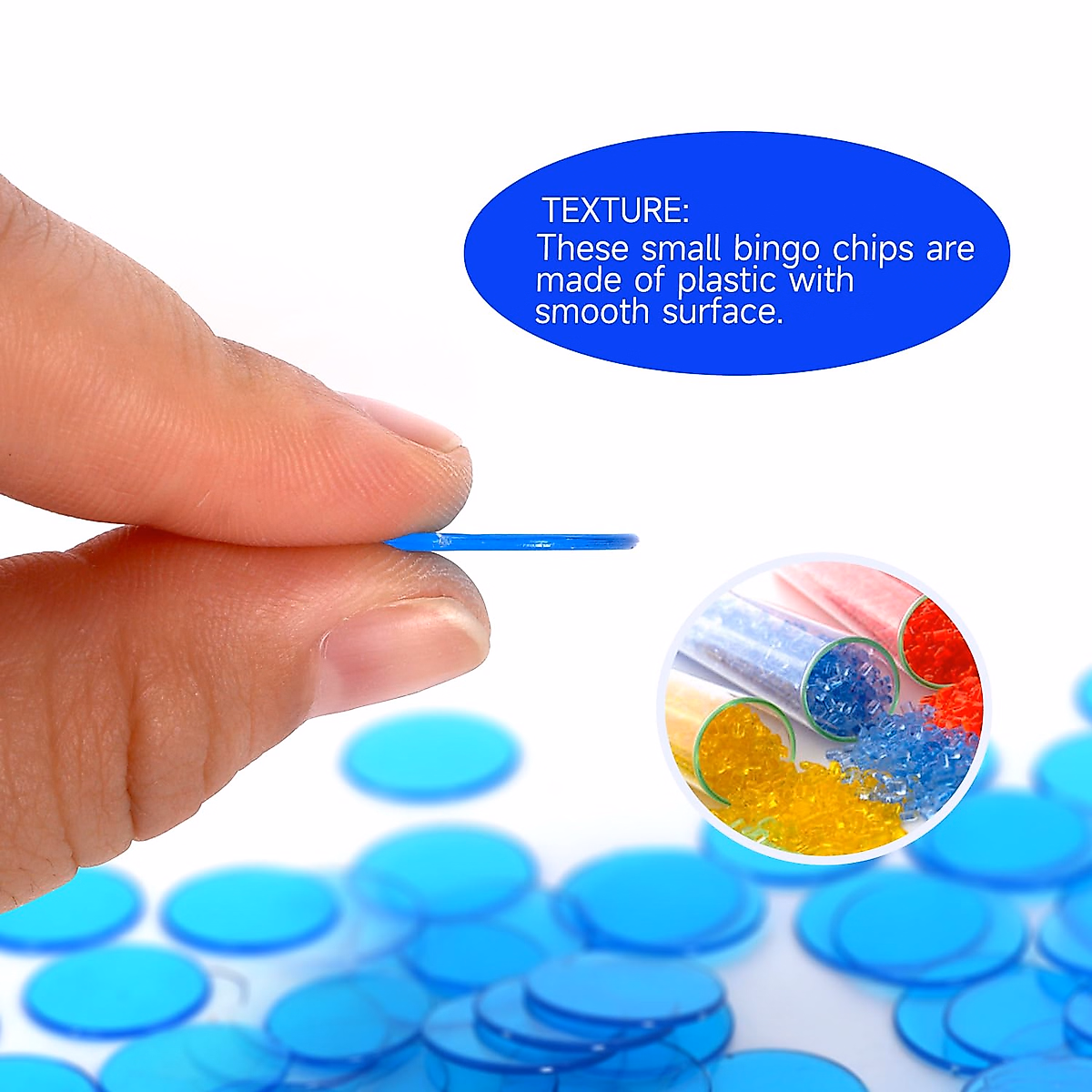 GSE Games & Sports Expert Blue Bingo Chips, 500 Pieces 3/4-Inch High-Contrast Transparent Counting Chips for Bingo Games, Parties