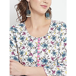 Tissu Women's Rayon White & Blue Floral Printed A-Line Kurta 2134_White_5XL