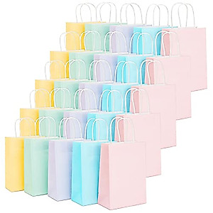 Juvale Pastel Paper Gift Bags with Handles for Goodies, Baby Shower, Party Favors (25 Pack, 5 Colors, 8.5 x 6.2 x 3.1 in)